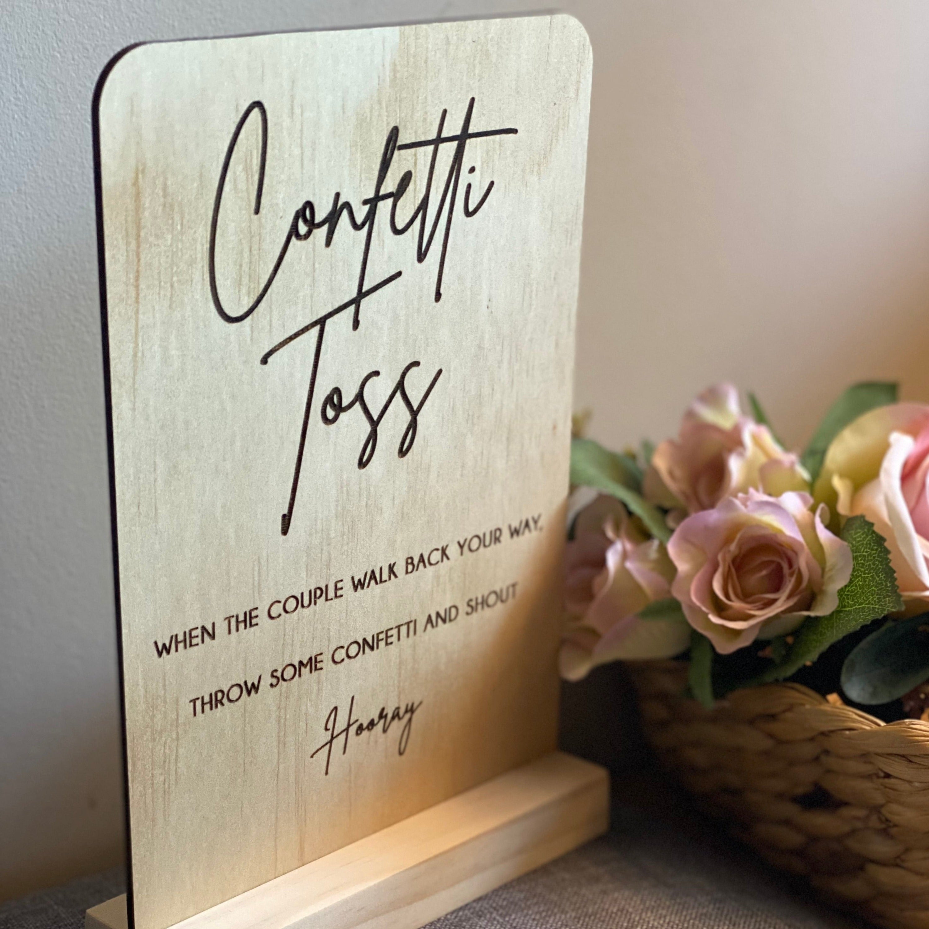 Wooden Table Sign - Confetti Toss | Silver Belle Design