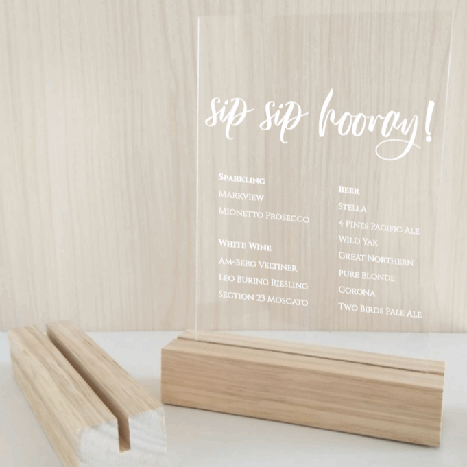 A5 Acrylic Table Sign - SIP SIP Hooray Menu | Silver Belle Design