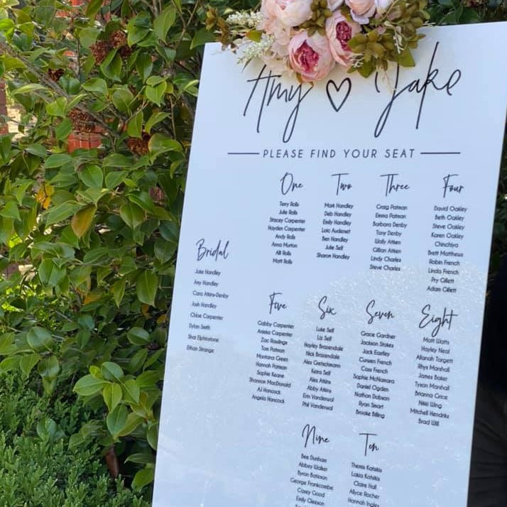 CUSTOM Acrylic Seating Plan Sign | Silver Belle Design