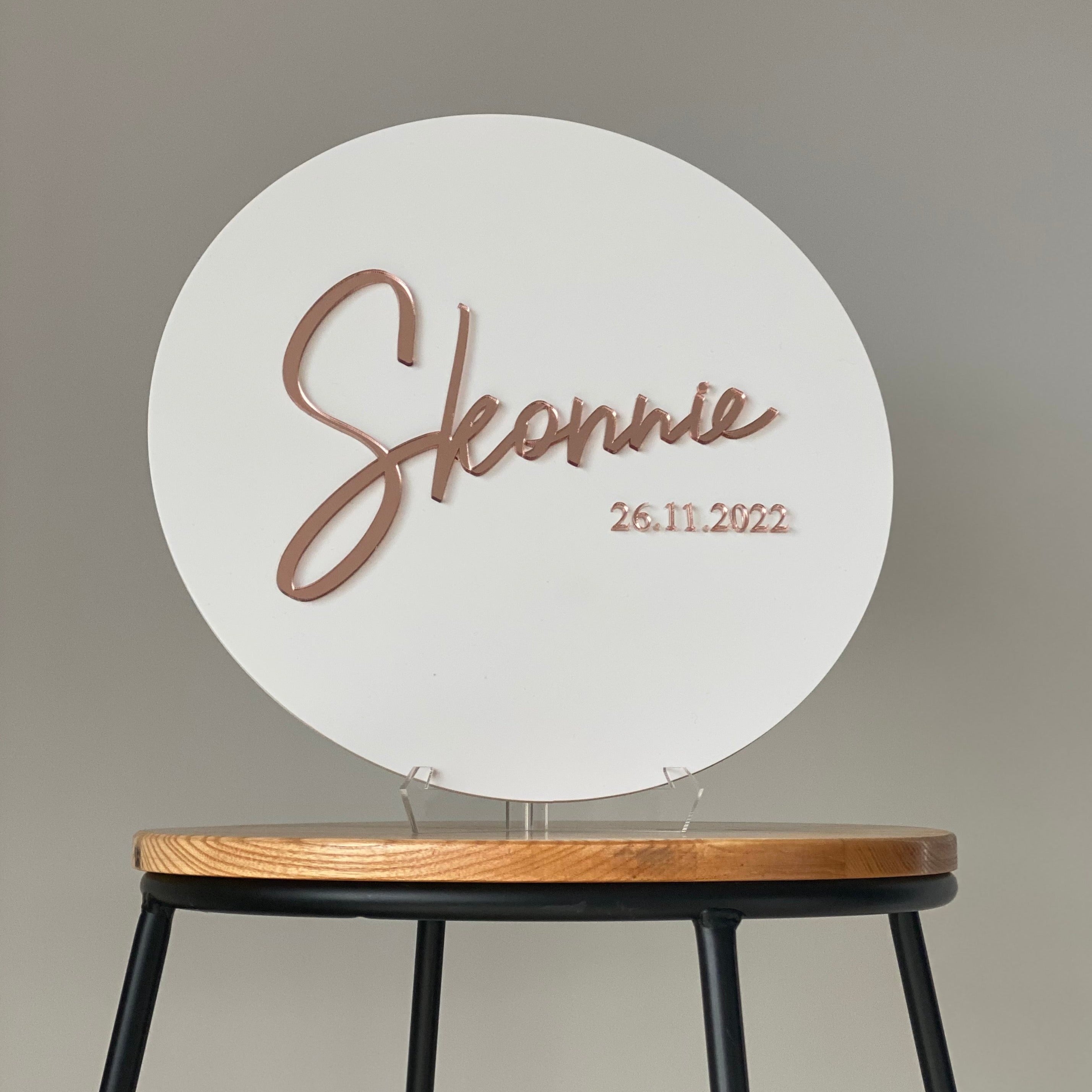 Round Acrylic Sign - with 3D Lettering | Silver Belle Design