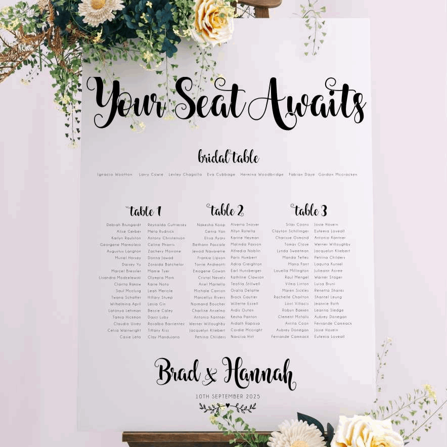 Table Seating Plan - Brad Design | Silver Belle Design
