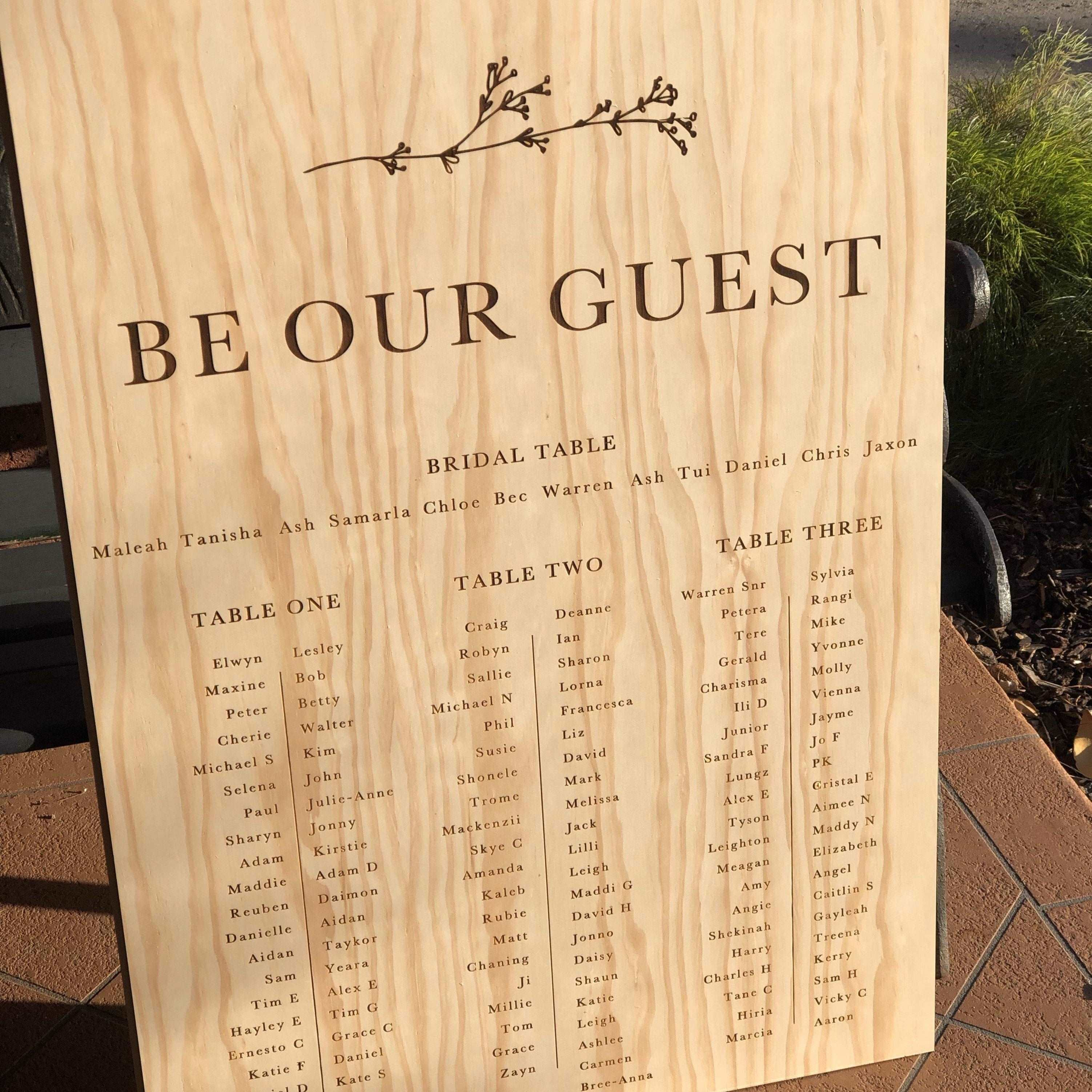 Wooden Table Seating Plan Sign - Rebecca | Silver Belle Design